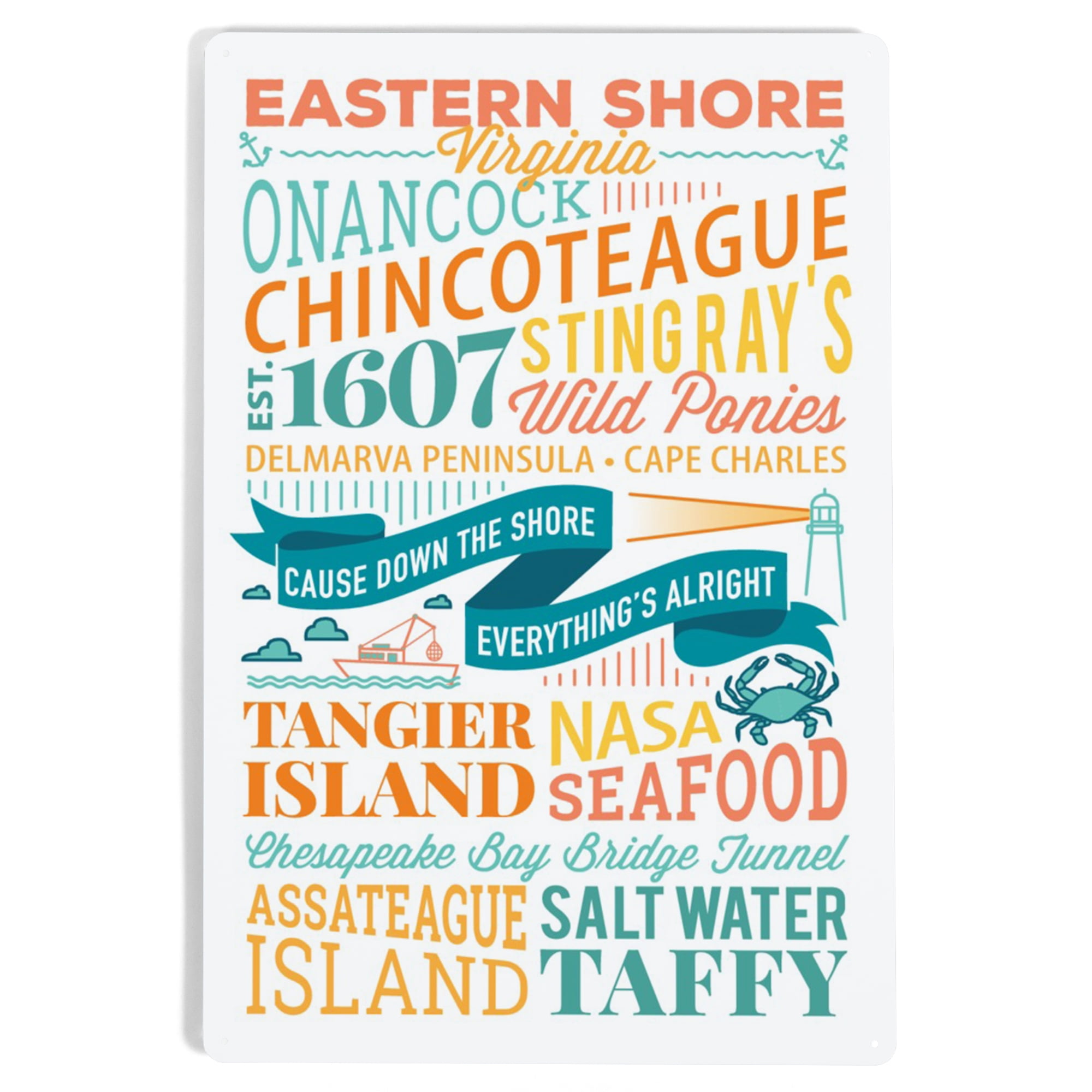 Eastern Shore, Virginia, Stacked Typography (12x18 Aluminum Art, Indoor ...