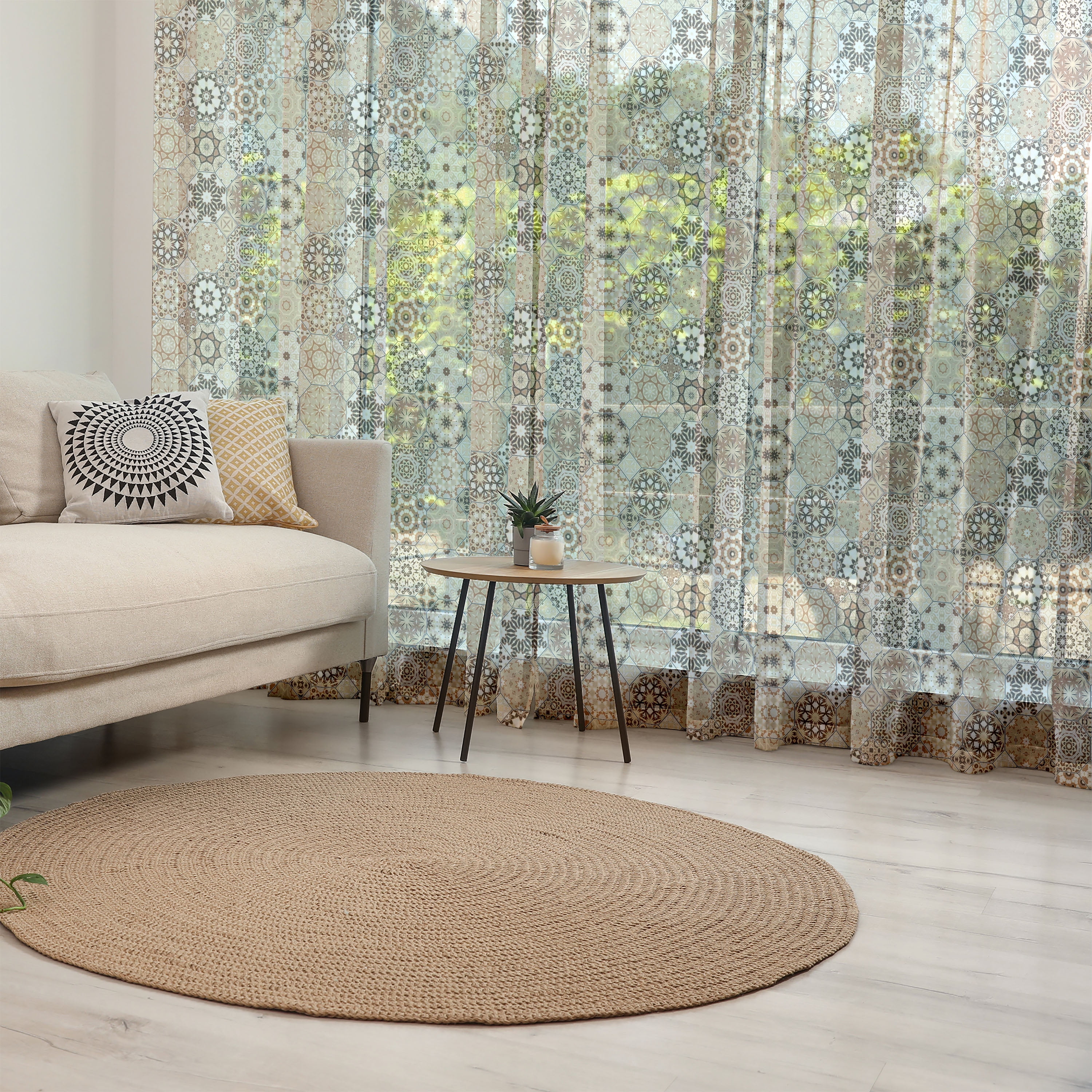 Eastern Tulle Curtains with Rod Pocket, Octagonal and Square Ornaments ...