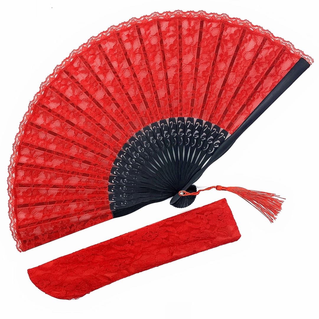 Eastern Wind red lace hand folding fan, wedding fan,Japanese Chinese ...