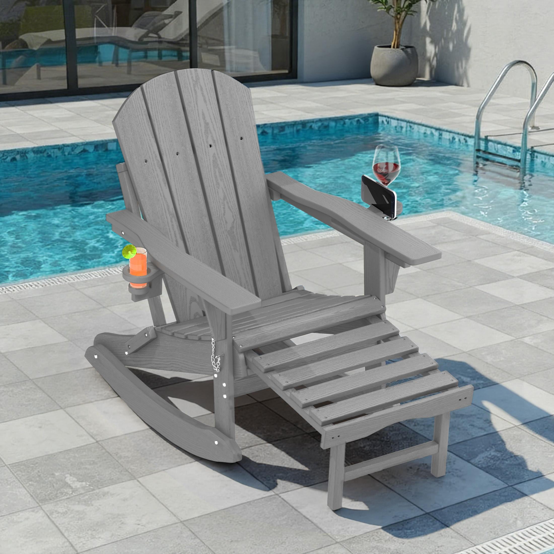 Easthome 4-in-1 Folding Adirondack Rocking Chair with Ottoman & Dual ...