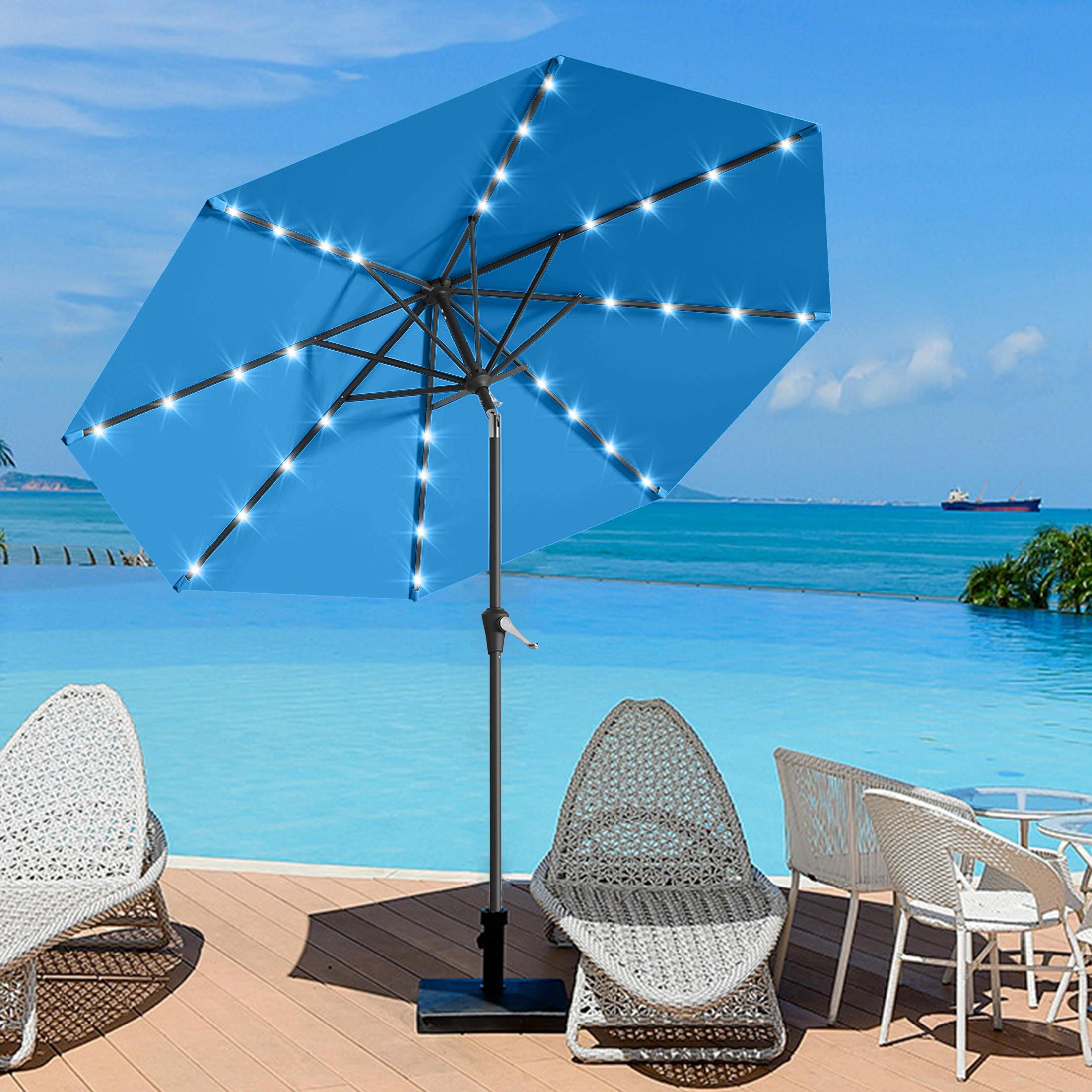 Easthome 9ft Solar Powered Patio Umbrella with Tilt and Crank Button ...
