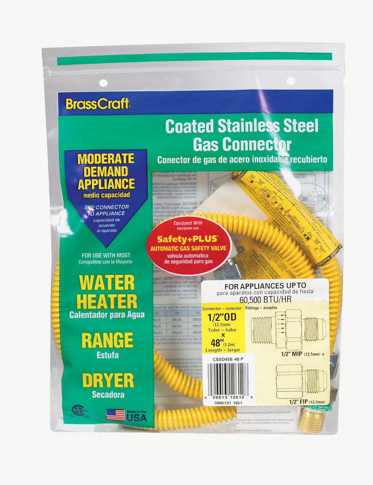 Eastman 1/2 in. FIP X 1/2 in. D MIP 48 in. Stainless Steel Gas ...