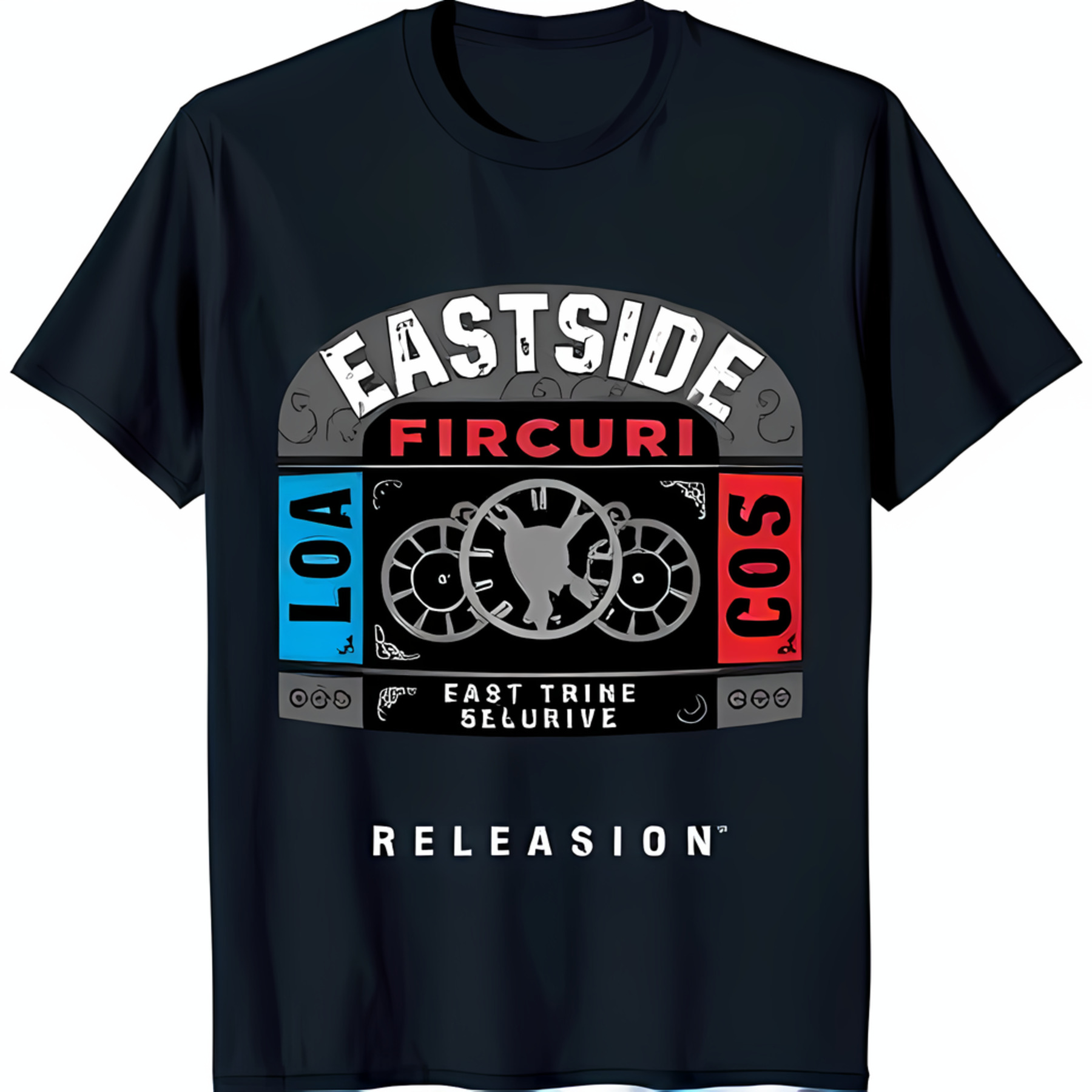 Eastside Fircuri Black T-Shirt with Winged Figure & Cogs Design Unique ...