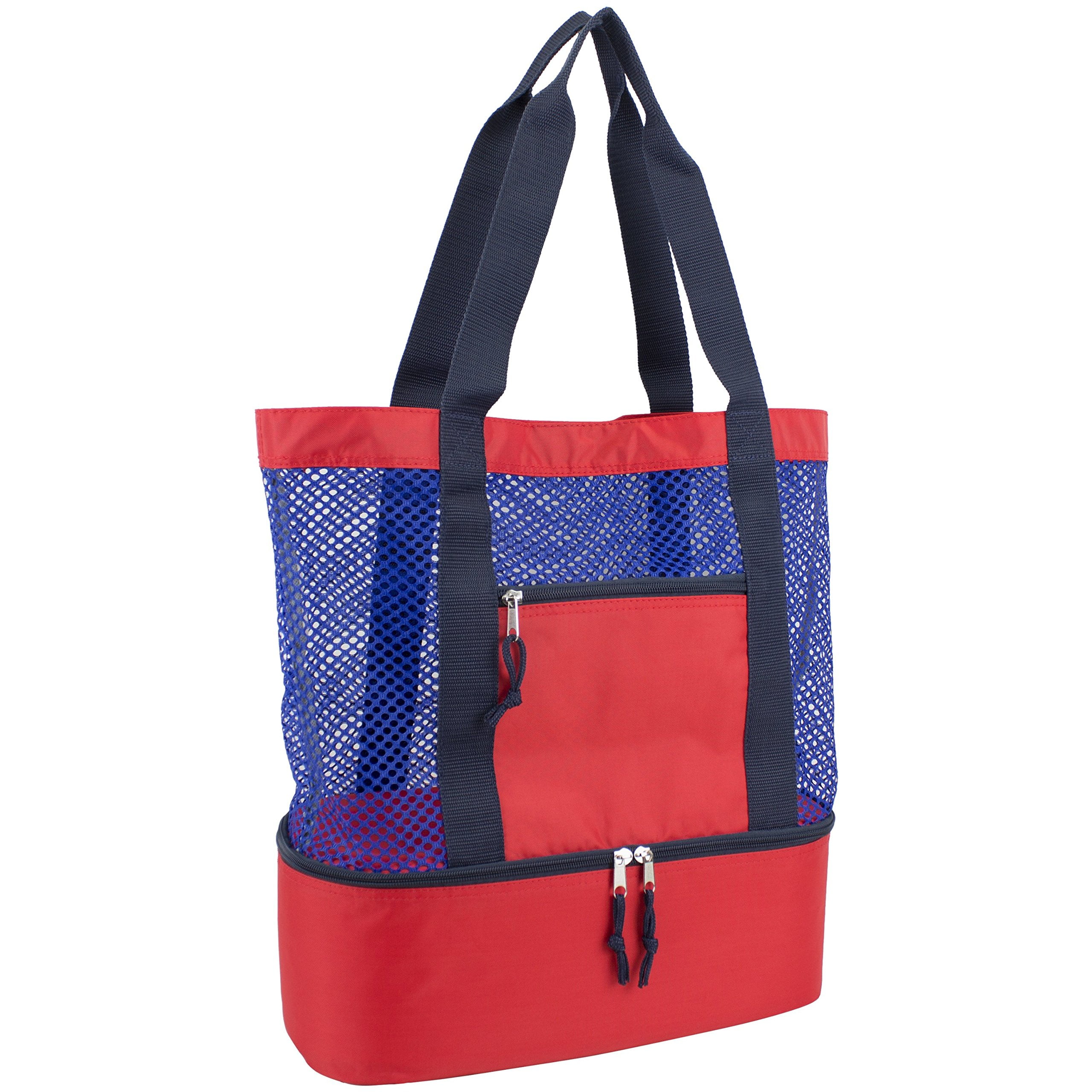 Eastsport Mesh Tote Insulated Cooler Beach Bag, Navy/Red - Walmart.com