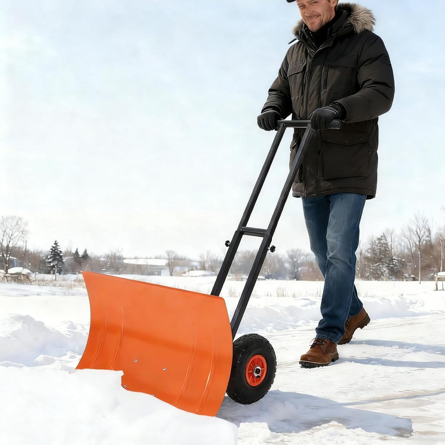 Eastvita 29" Heavy Duty Steel Snow Pusher with Wheels - 5-Position ...