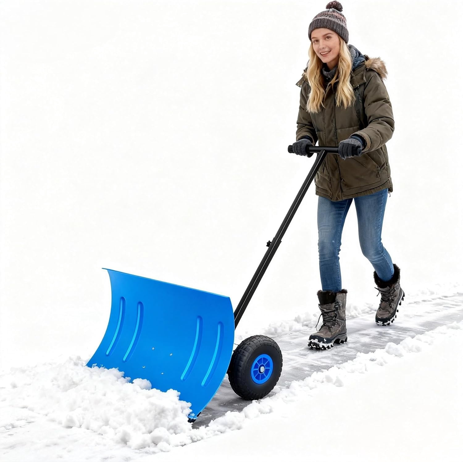 Eastvita 29" Snow Shovel Pusher for Driveway,Heavy Duty Metal Wheeled ...