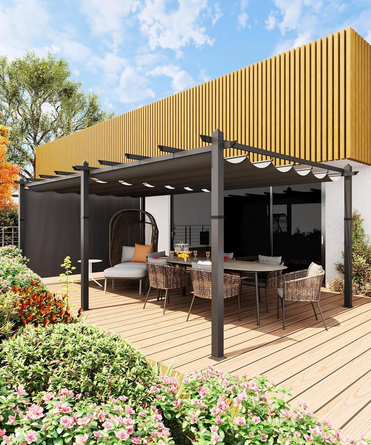 Eastvita Extra Large 12 x 20 Ft Aluminum Pergola w/ Adj Sun Shade ...