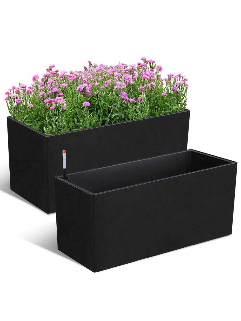 Eastvita Long Planters Set Of 2. Rectangular Planter For Outdoor Plants ...