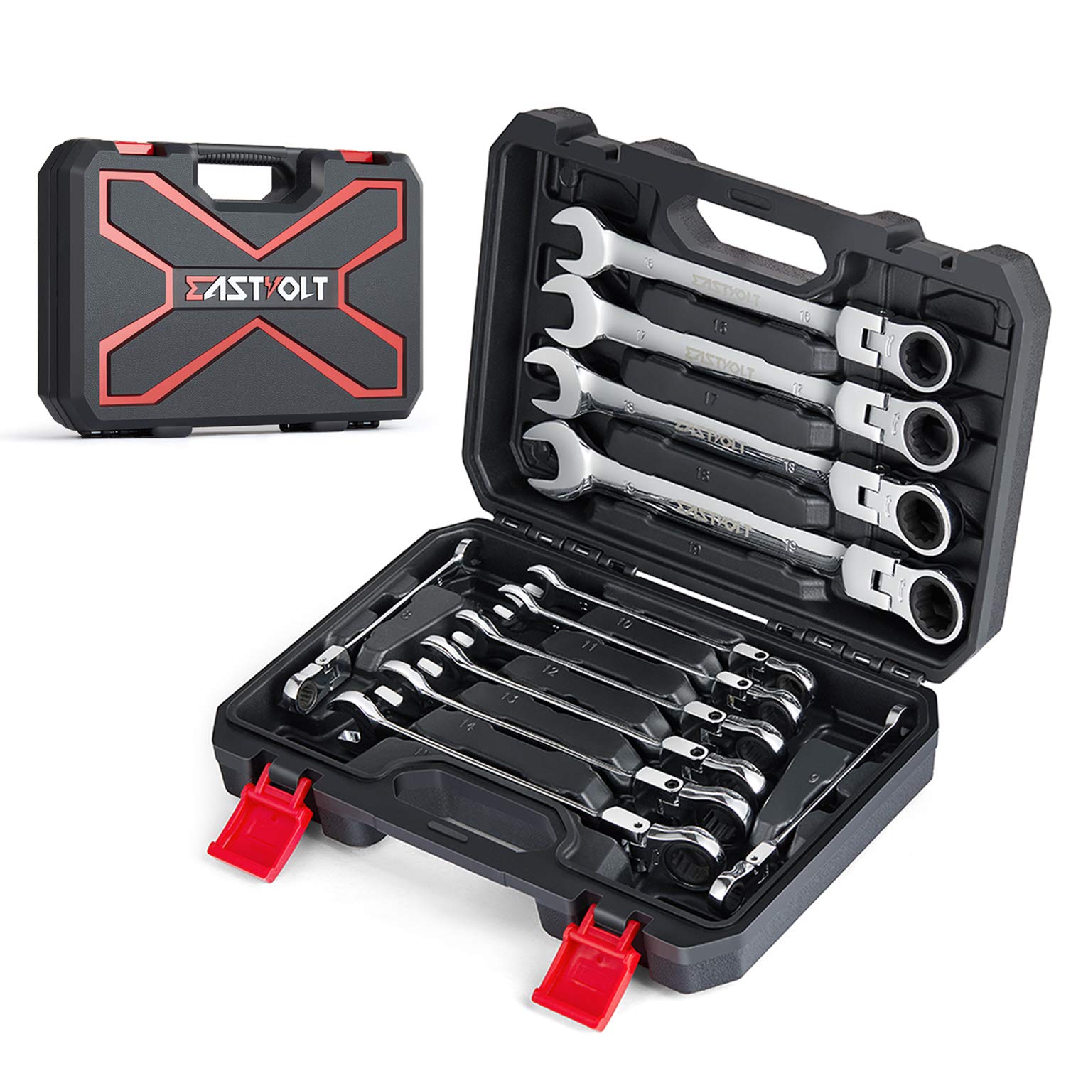 Eastvolt 12-Piece Flex-Head Ratcheting Wrench Set, Metric 8mm-19mm ...