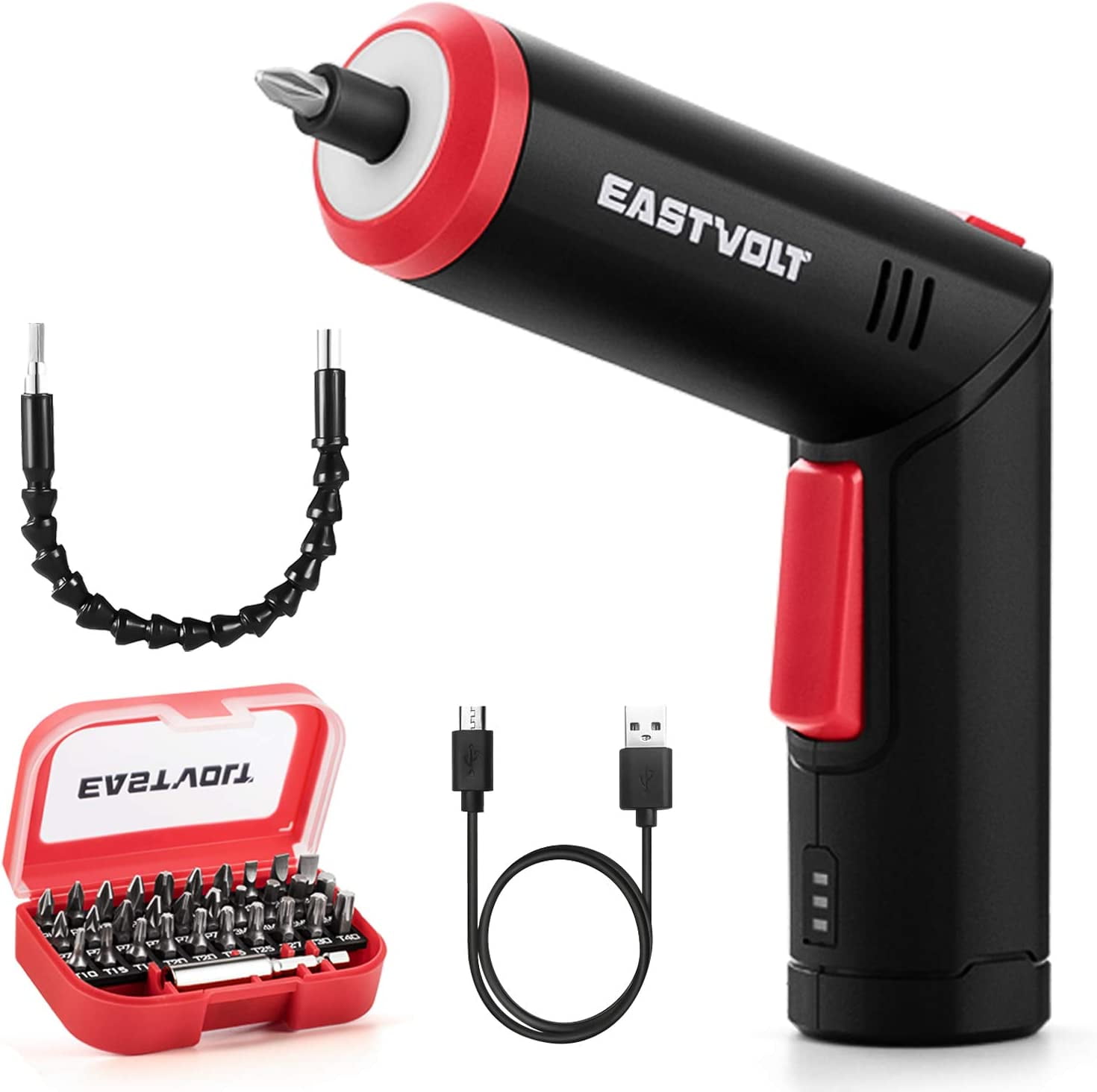 Eastvolt 4V Cordless Screwdriver Set, 6Nm, 90° Rotary Handle, LED, USB ...
