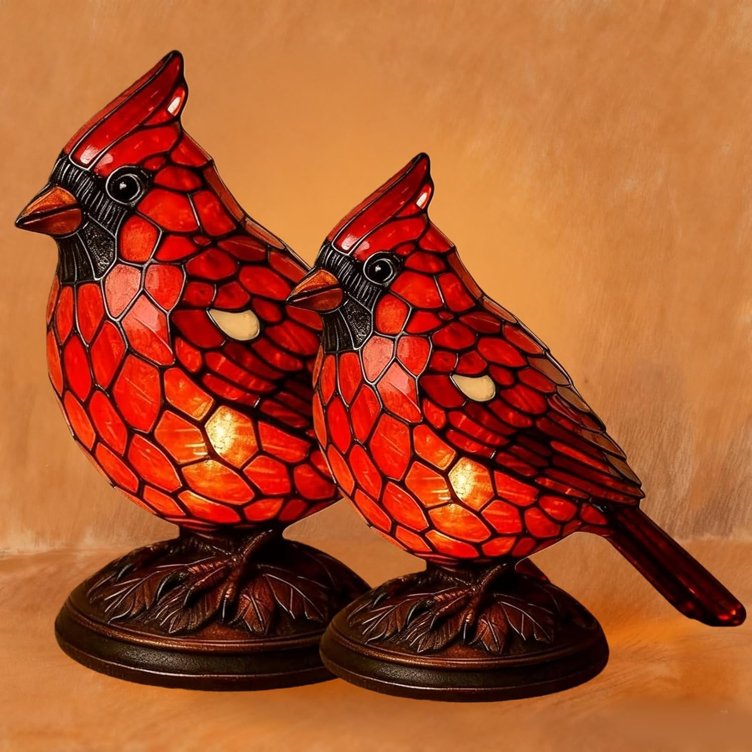 Eastyle Red Cardinal Night Light - Handmade Stained Glass Bird Desk ...