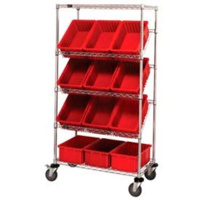 Easy Access Slant Shelf Wire Cart with 12 x 3.5 in. Grid Containers ...