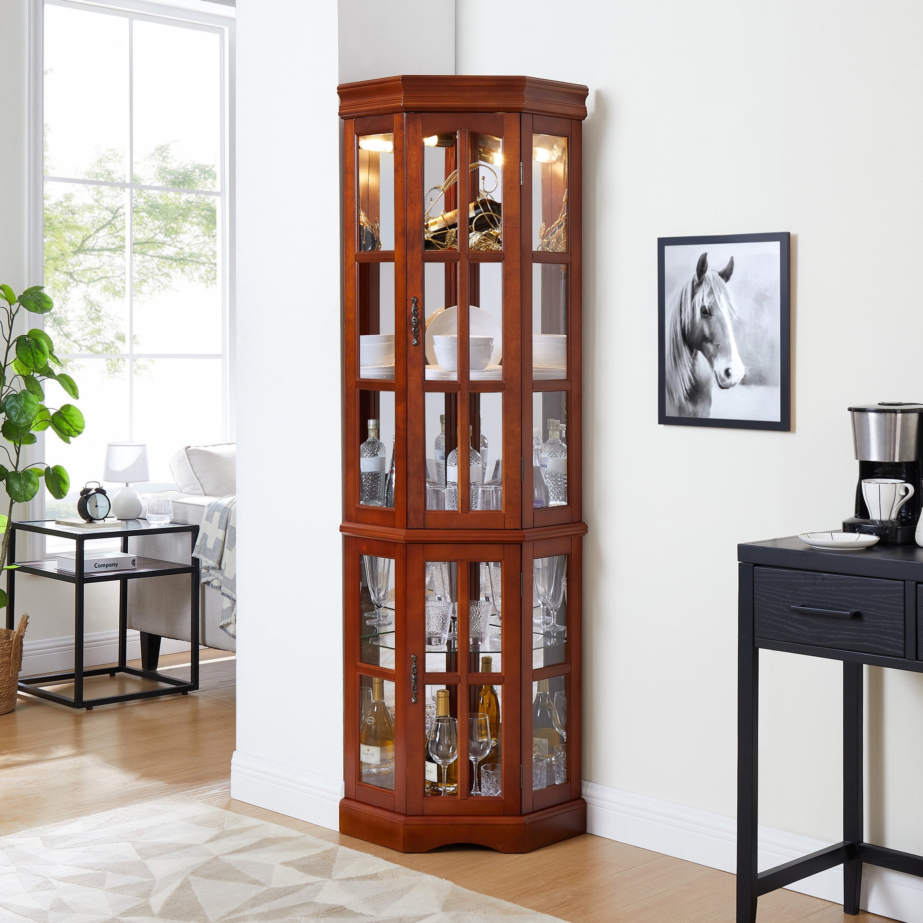Easy Assembly + 5 - Shelf Corner Cabinet"-"Set Up Quickly + Display ...