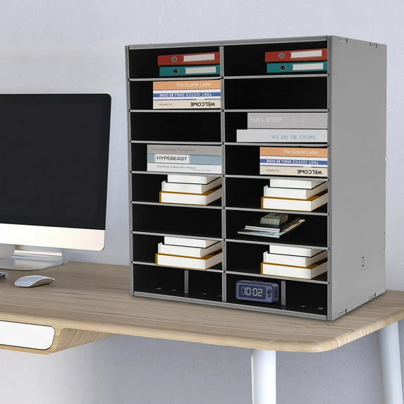Easy-Assembly File Organizer, 16 Slots 8 Tiers, 20x11.8x22.3in PVC ...