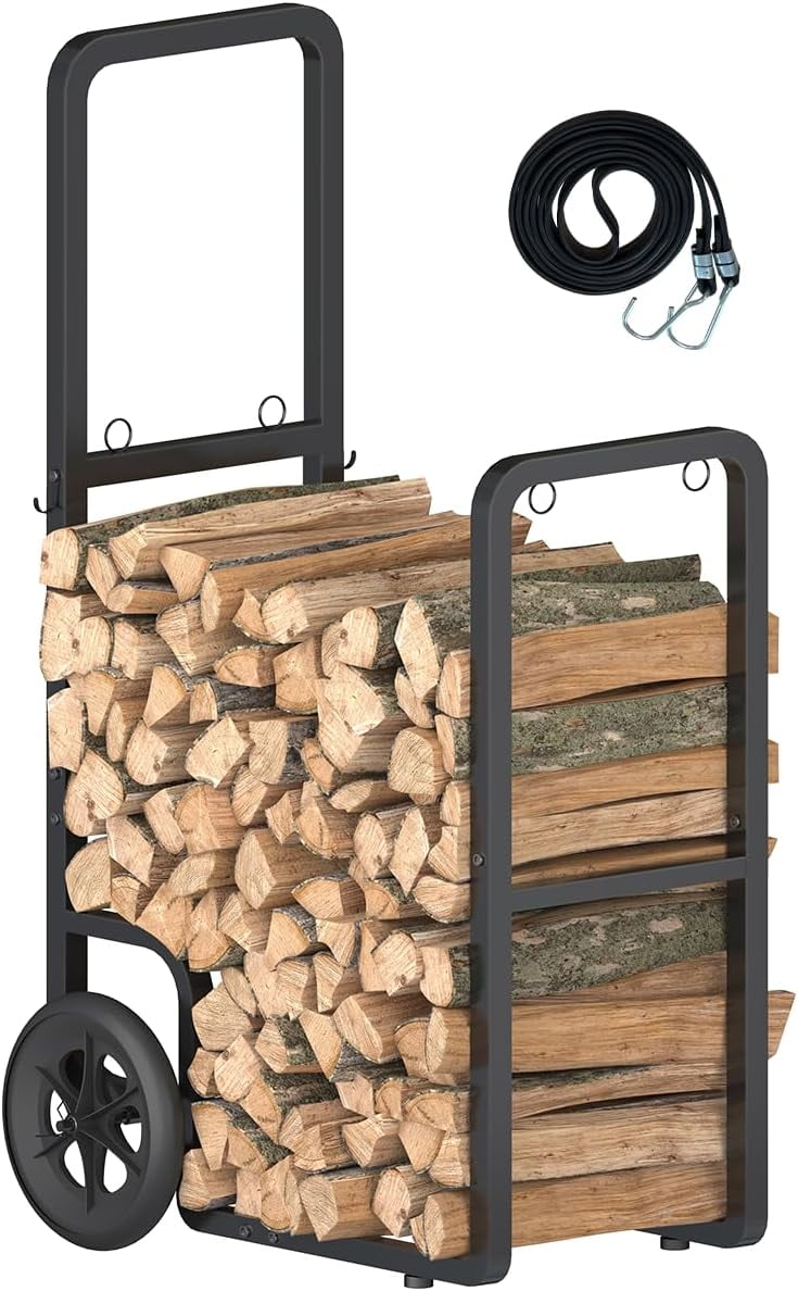 Easy-Assembly Firewood Cart, Rolling Log Carrier for Outdoor & Indoor ...