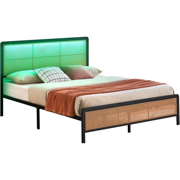 Easy Assembly Rattan Full Size Bed Frame Space Saving, for Living Room ...