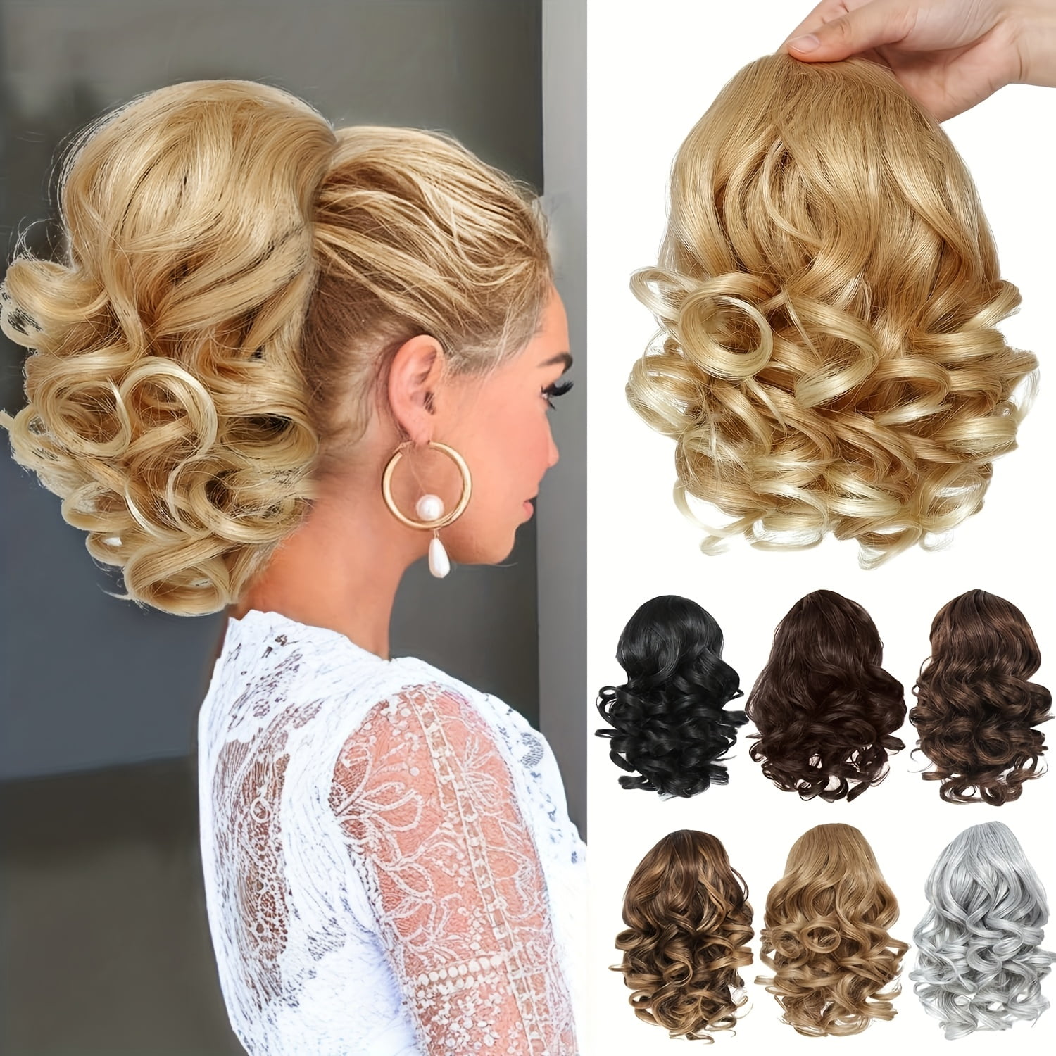 [Easy Attachment] Women's Curly Wave Clip-In Ponytail Extensions | High ...
