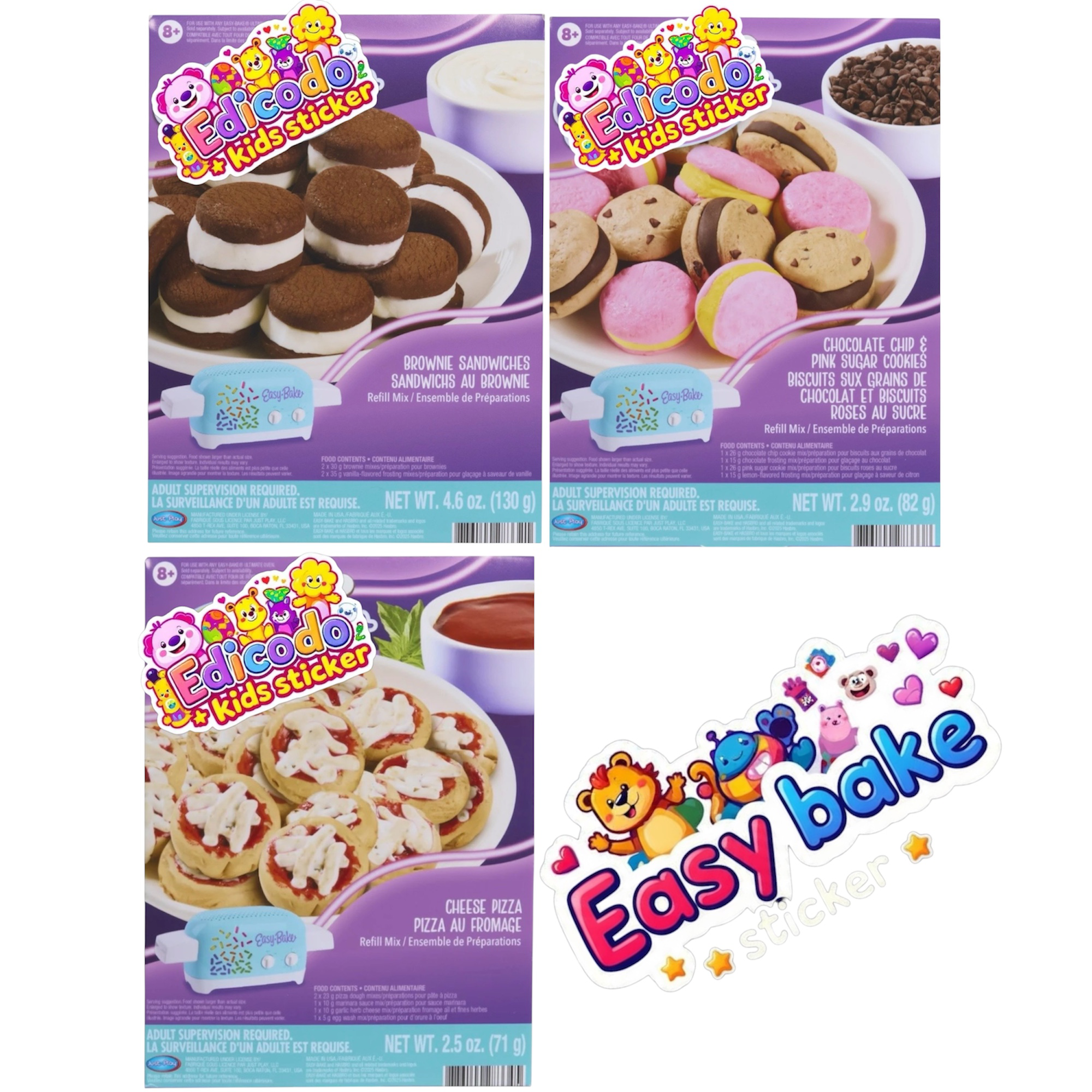 Easy Bake Kids Baking Set, Cheese Pizza, Chocolate Chip, Pink Sugar ...