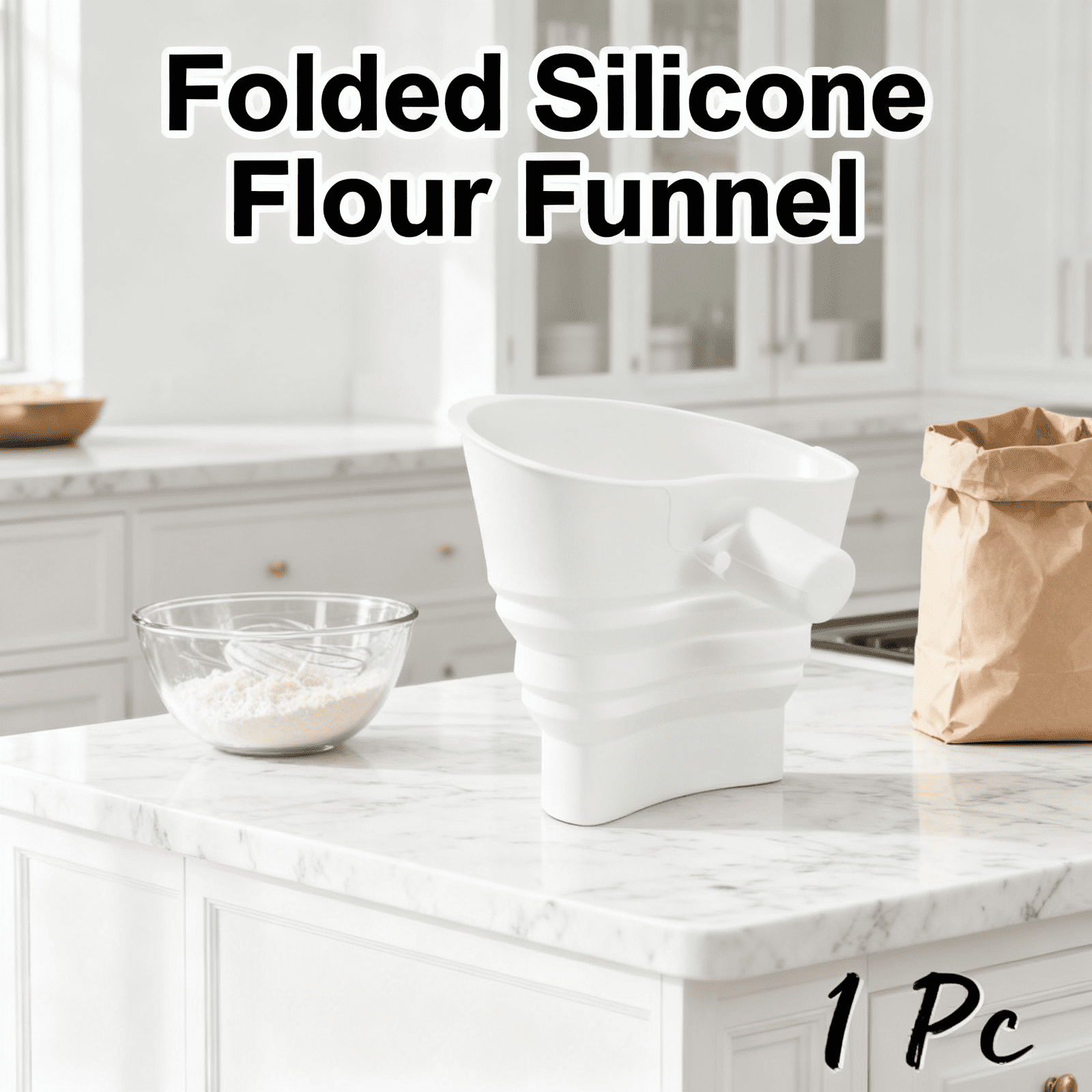 Easy-Clean Collapsible Silicone Flour Funnel, Non-Stick Surface for ...