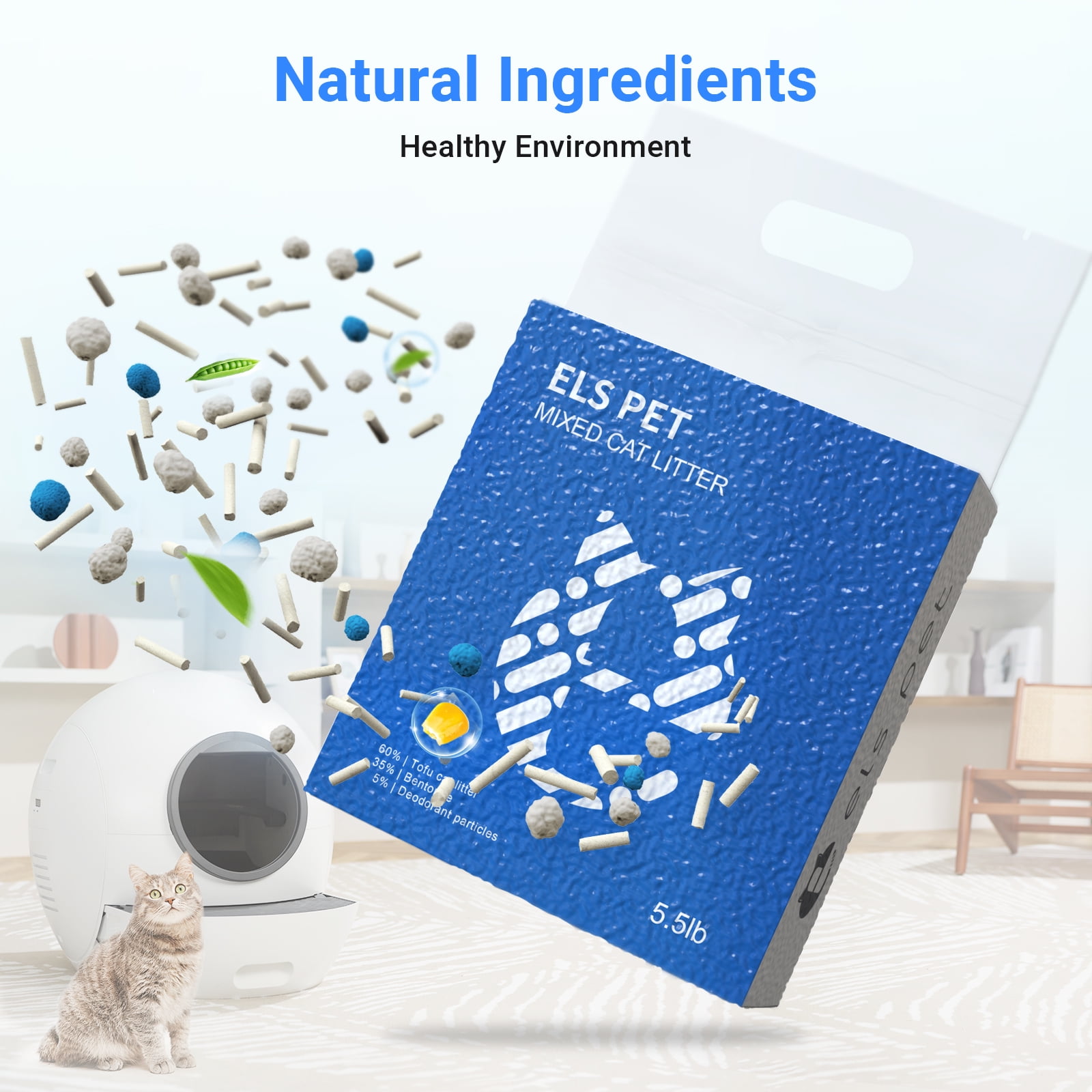 ELS PET 5.5LB Easy Clean-up Natural Cat Litter for Self Cleaning Litter Box, Absorbs & Locks ...