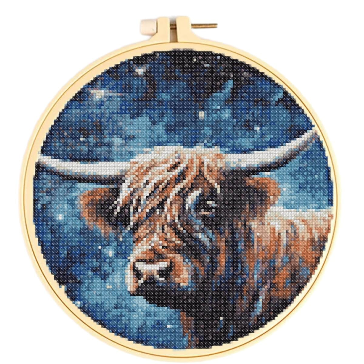 Easy Cross Stitch Kits for Starter Kits Oil Painting Highland Cow DIY ...