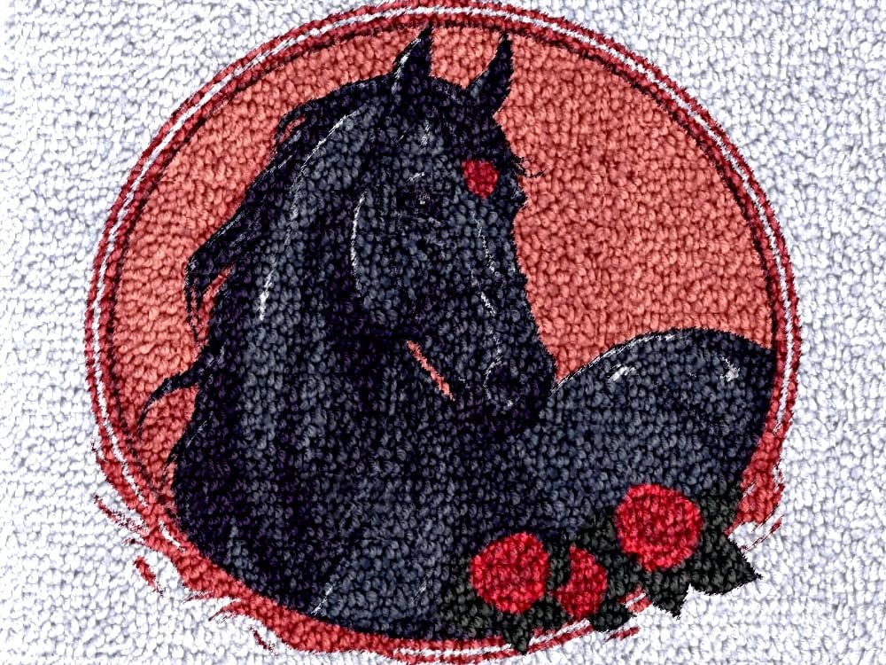 Easy DIY Latch Hook Rug Kits Black Horse and Horse DIY Tapestry Crochet ...