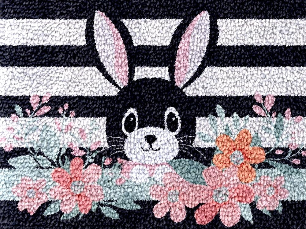 Easy DIY Latch Hook Rug Kits Black and White Stripes Rabbit DIY ...