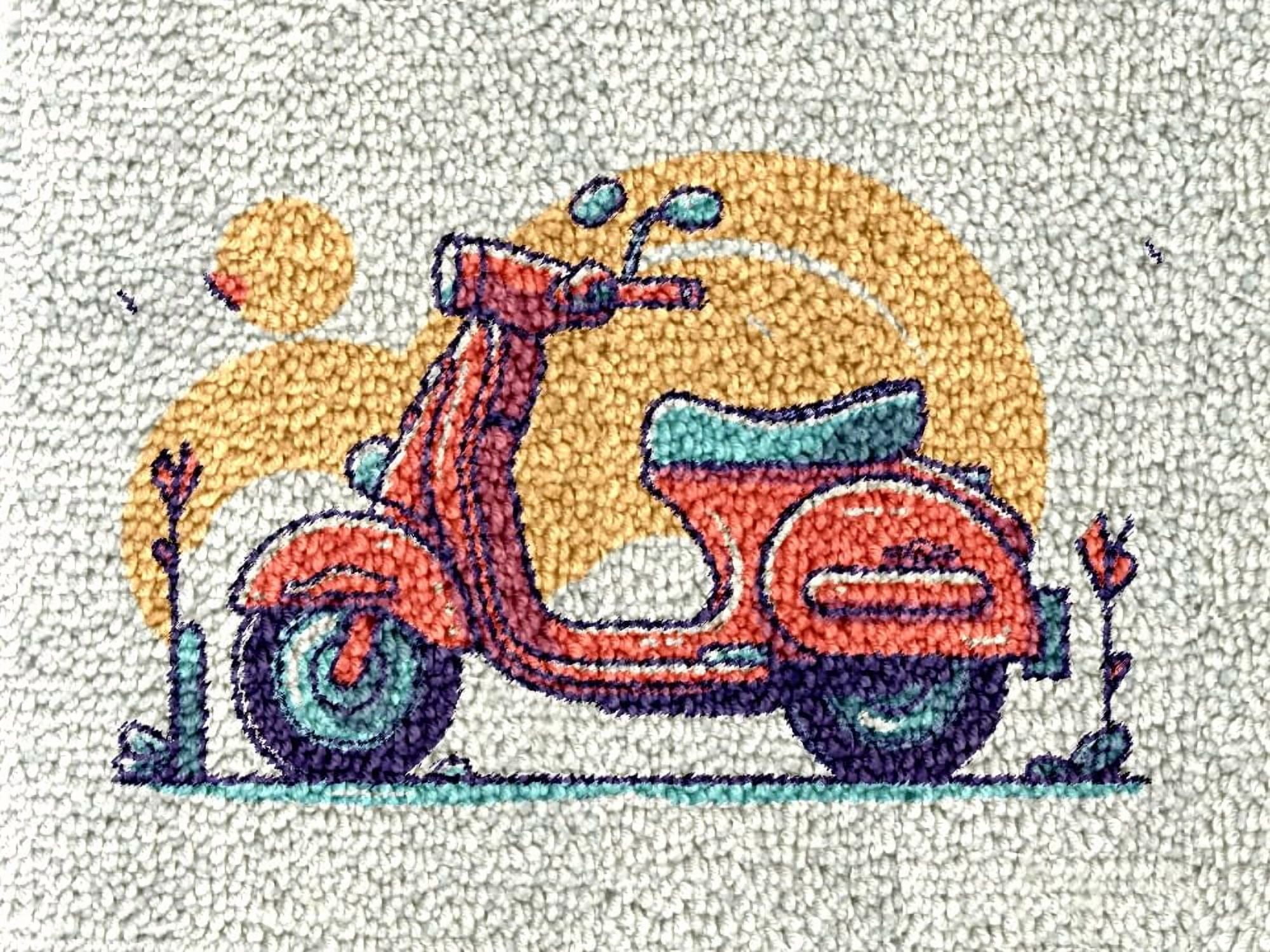 Easy DIY Latch Hook Rug Kits Cartoon Motor Bike DIY Tapestry Crochet ...