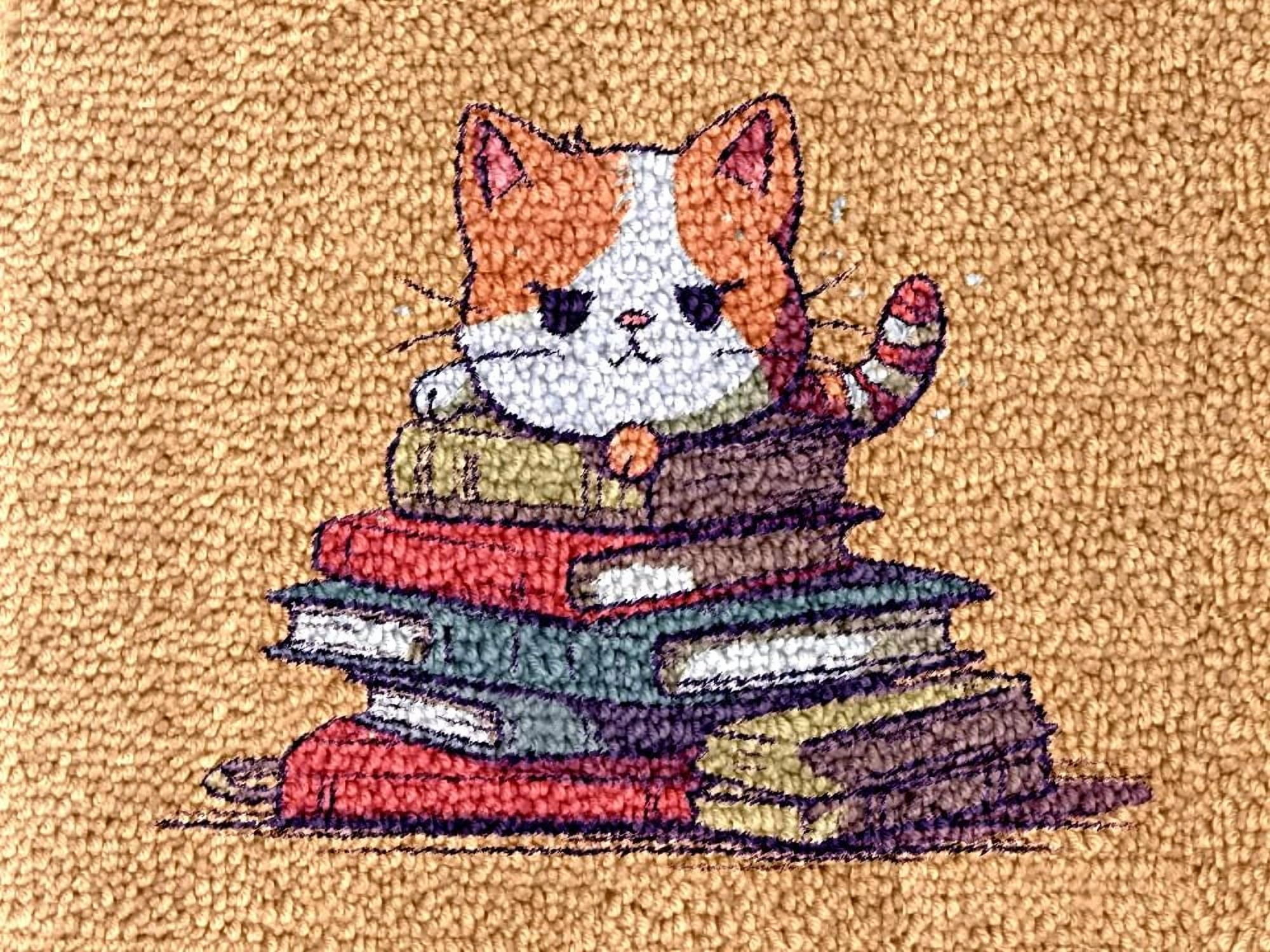 Easy DIY Latch Hook Rug Kits Cat and Books DIY Tapestry Crochet Hooking ...