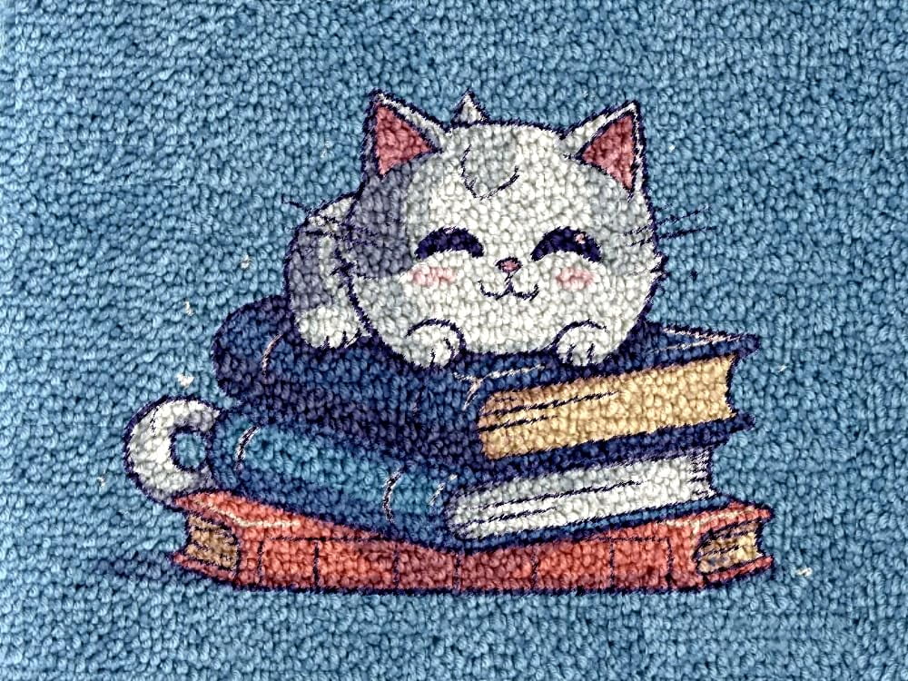 Easy DIY Latch Hook Rug Kits Cat and Books DIY Tapestry Crochet Hooking ...