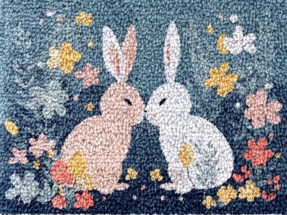 Easy DIY Latch Hook Rug Kits Flowers Kissing Rabbits DIY Tapestry ...