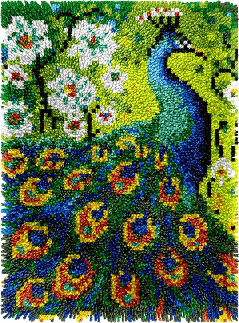 Easy DIY Latch Hook Rug Kits Flowers Peacock DIY Cushion Tapestry ...