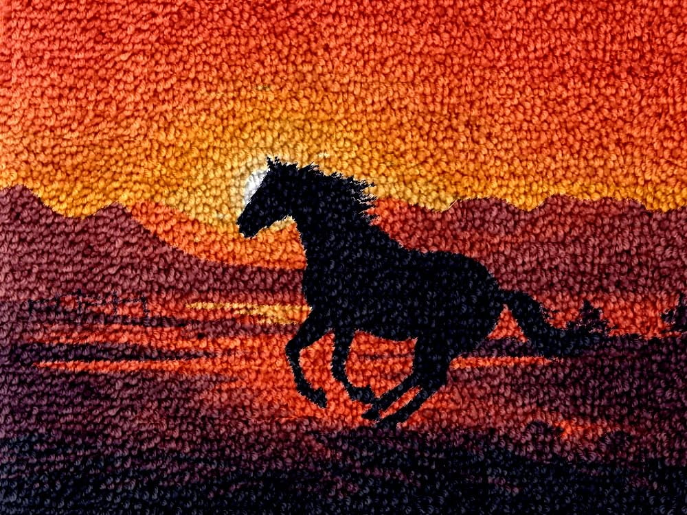 Easy DIY Latch Hook Rug Kits Running Horse under Sunset DIY Tapestry ...