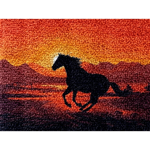 Easy DIY Latch Hook Rug Kits Running Horse under Sunset DIY Tapestry ...