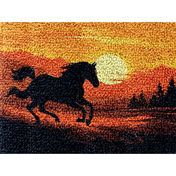 Easy DIY Latch Hook Rug Kits Running Horse under Sunset DIY Tapestry ...
