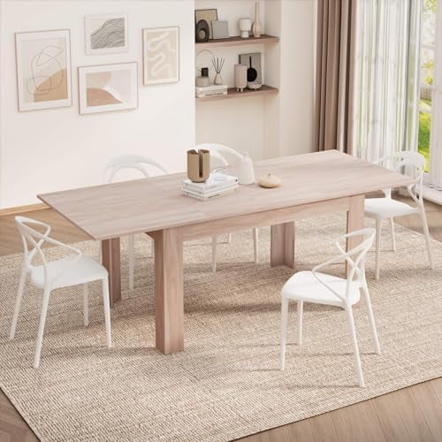 , Easy, Extendable Dining Table, 55,1(86,6) x35,4 in, Pearled Elm, for ...