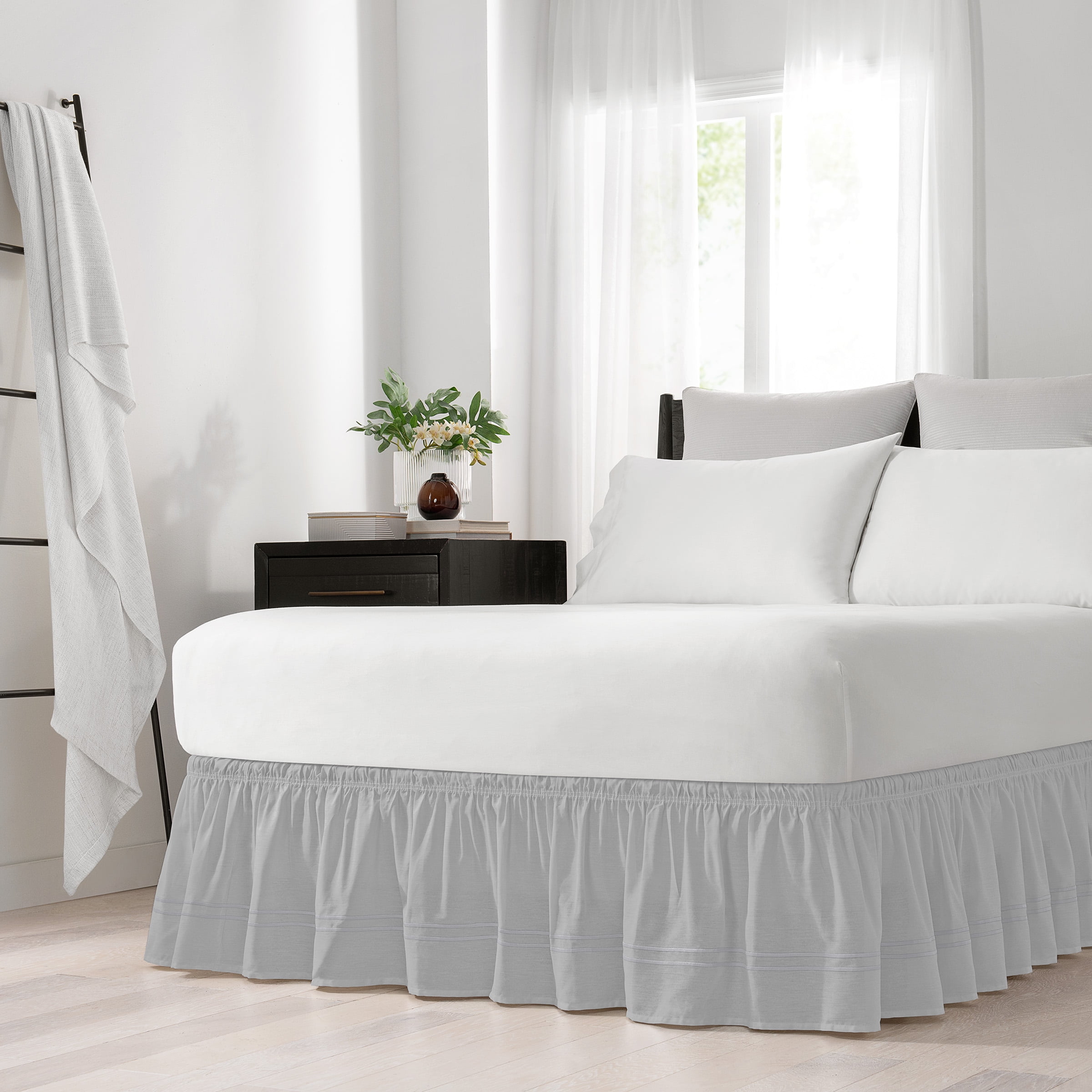 Easy Fit Adjustable Baratta Stitch Embroidered Bed Skirt - Walmart.com