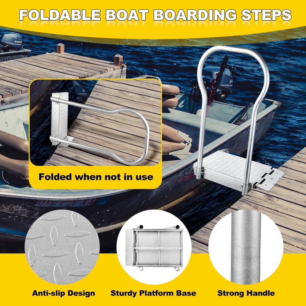 Easy-Fold Boat Boarding Platform with Handrail - Carbon Steel, 500Lbs Capacity Dock Step for ...