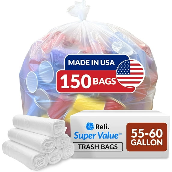 Easy Grab Trash Bags, 55-60 Gallon (150 Count) (Clear) - Star Seal ...