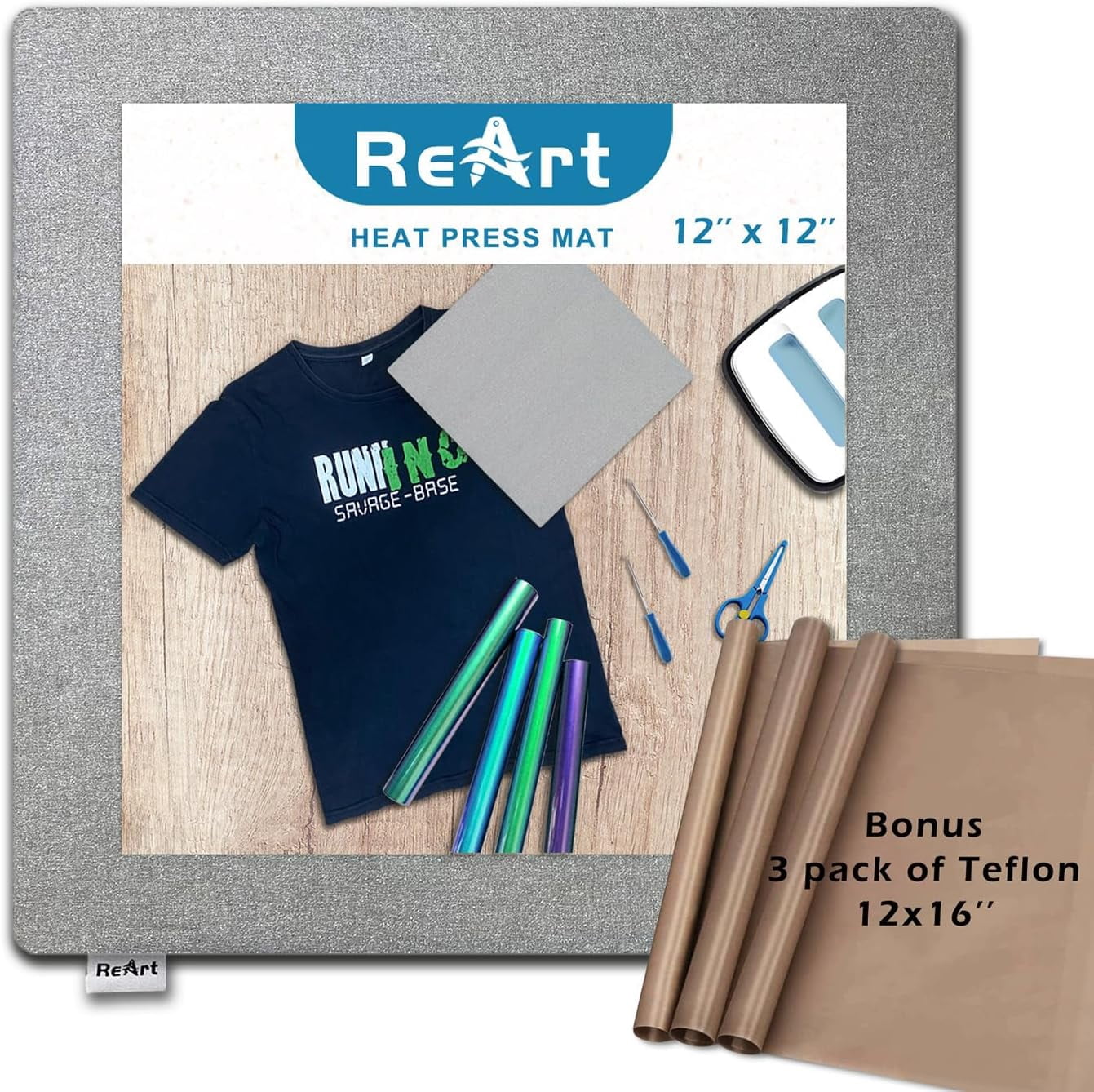Easy Heat Press Mat 12x12 with Teflon Sheets 12x16 Inch 3 Pack ...
