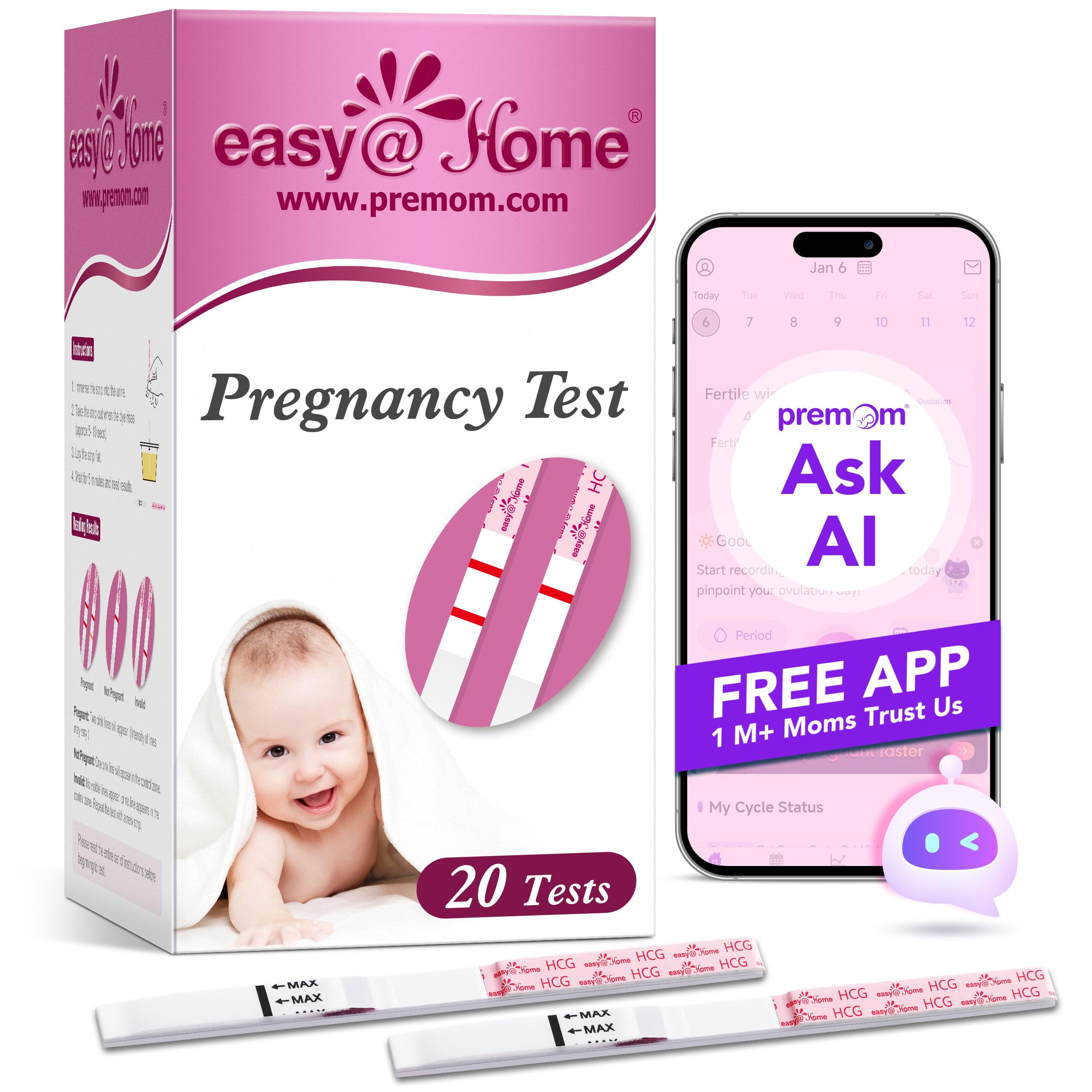 Easy@Home Early Detection Pregnancy Test Kit - 20 HCG Urine Test Strips ...