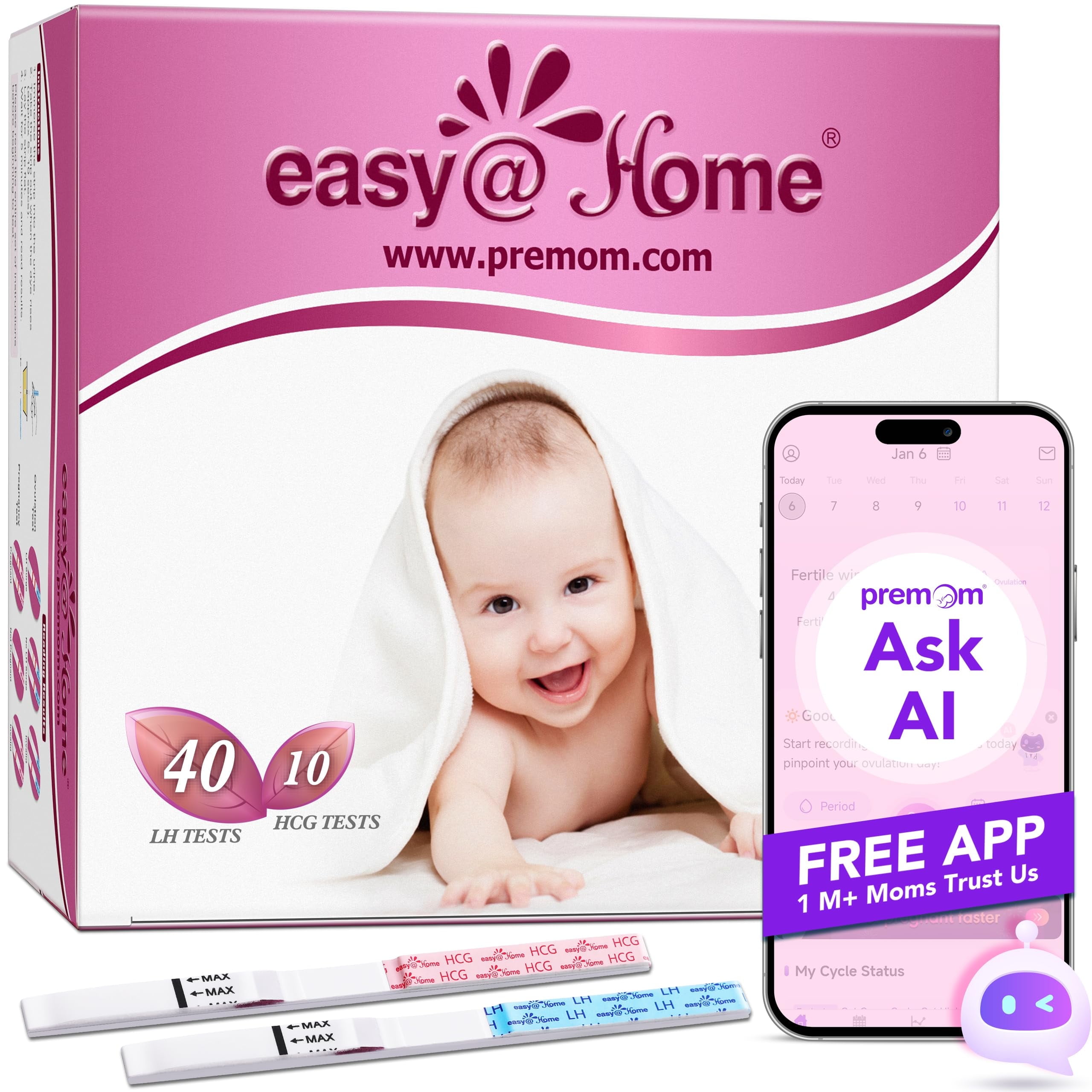 Easy@Home Ovulation Test Strips Powered by Premom Ovulation Predictor ...