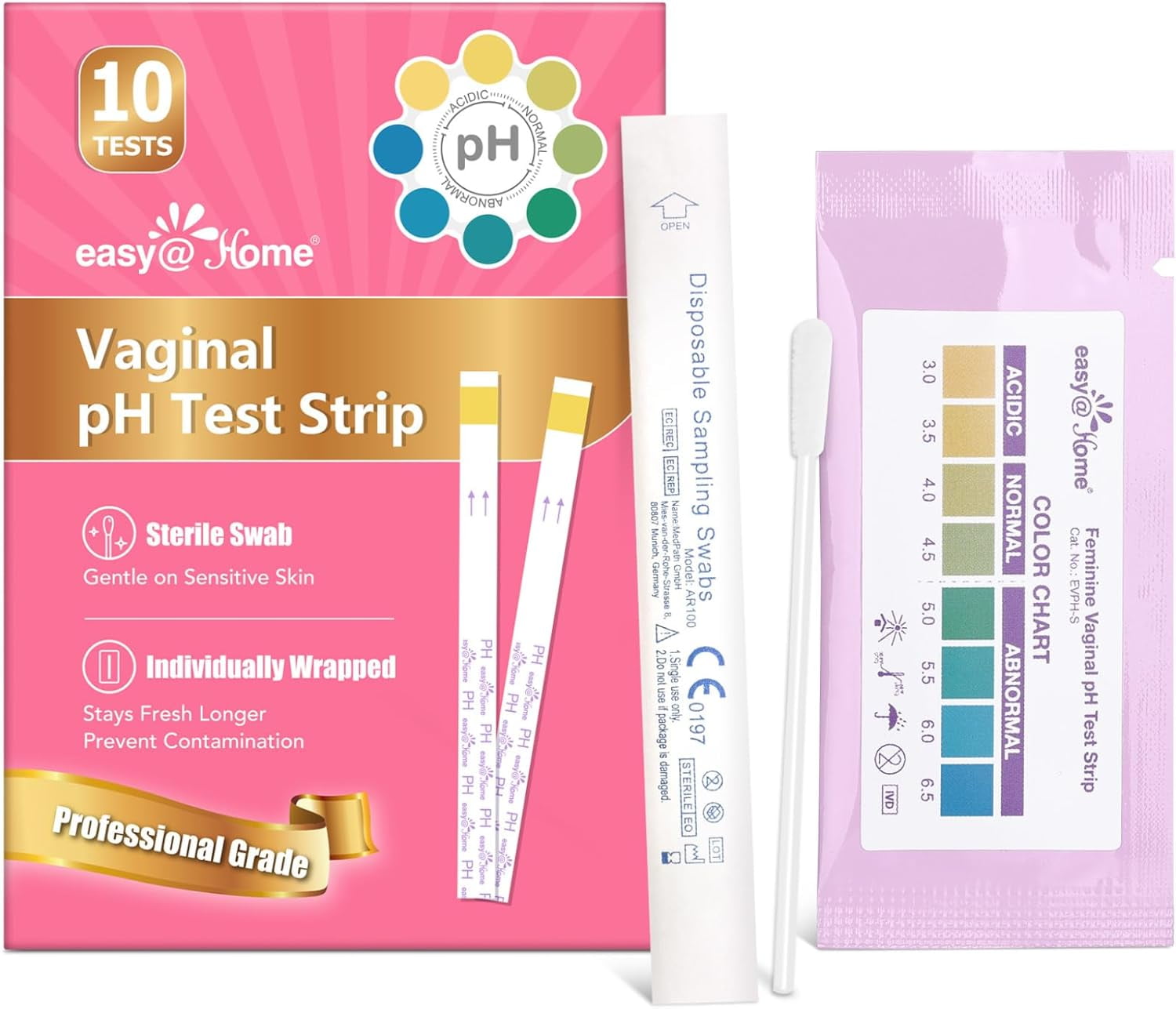 Easy@Home Vaginal pH Test - 10 Strips | BV Test Kit at Home for Women ...