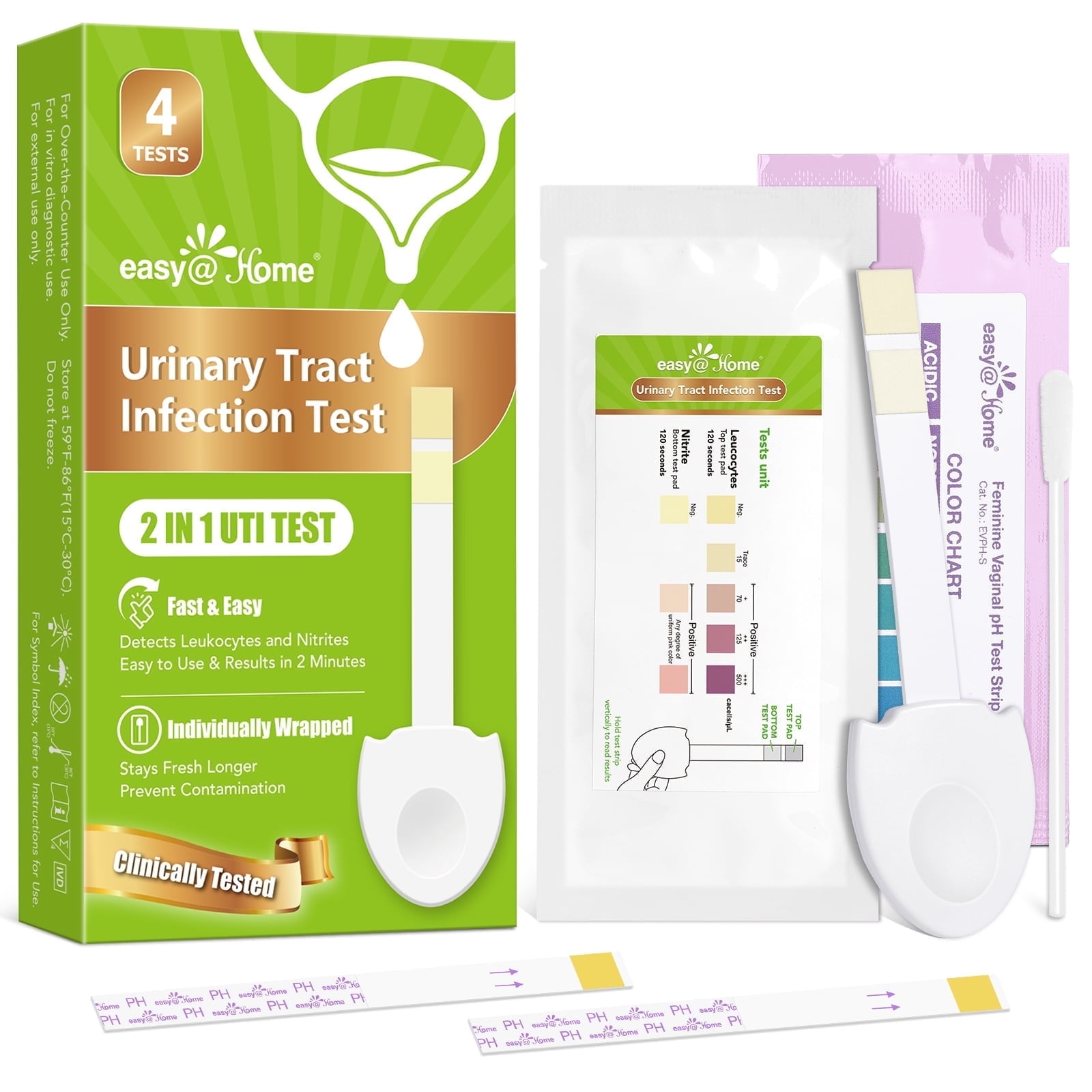 Easy@Home Vaginal pH + UTI Test Strips: Yeast Infection | BV Testing ...