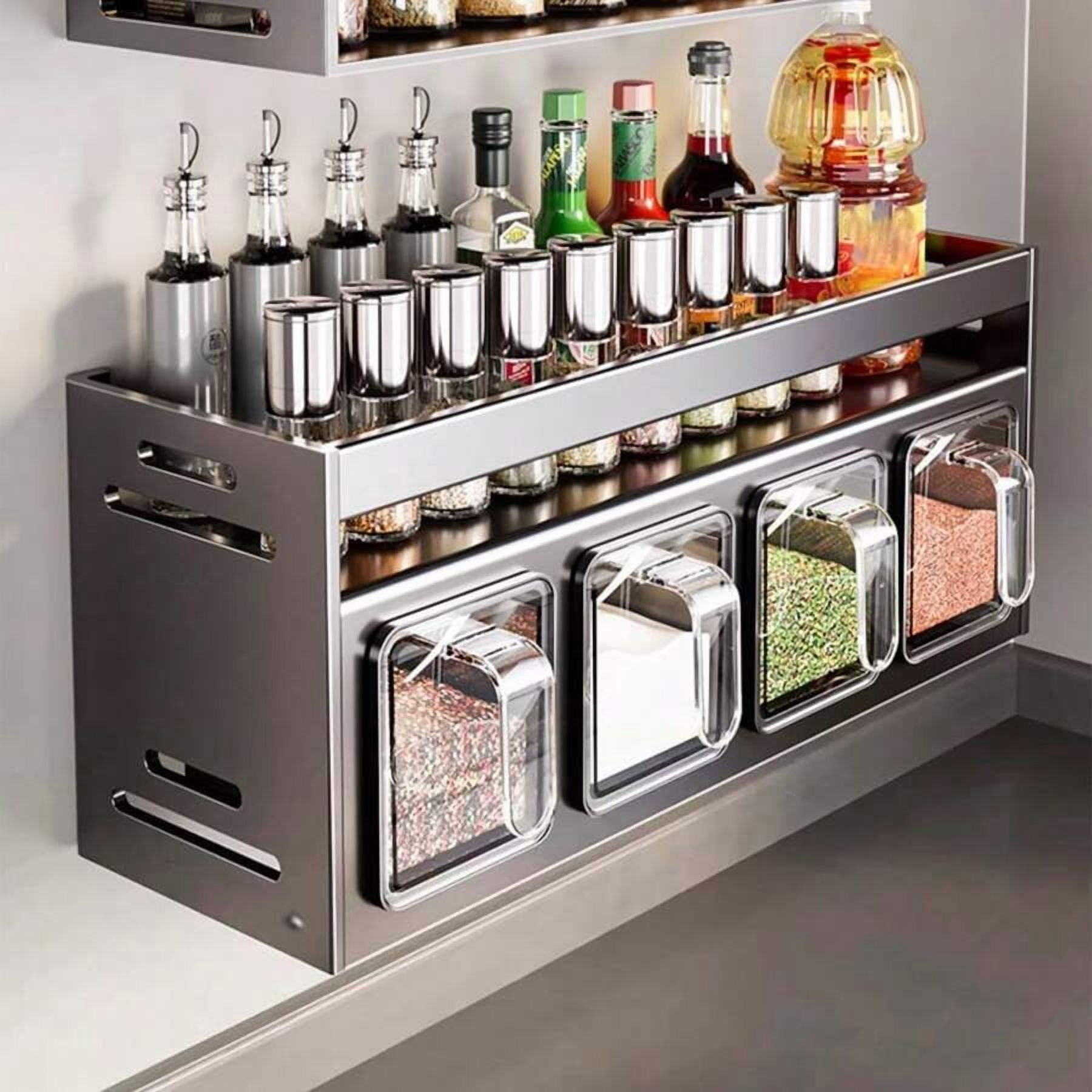 Easy-Install 2-Tier Wall-Mounted Spice Organizer With Seasoning Jars ...