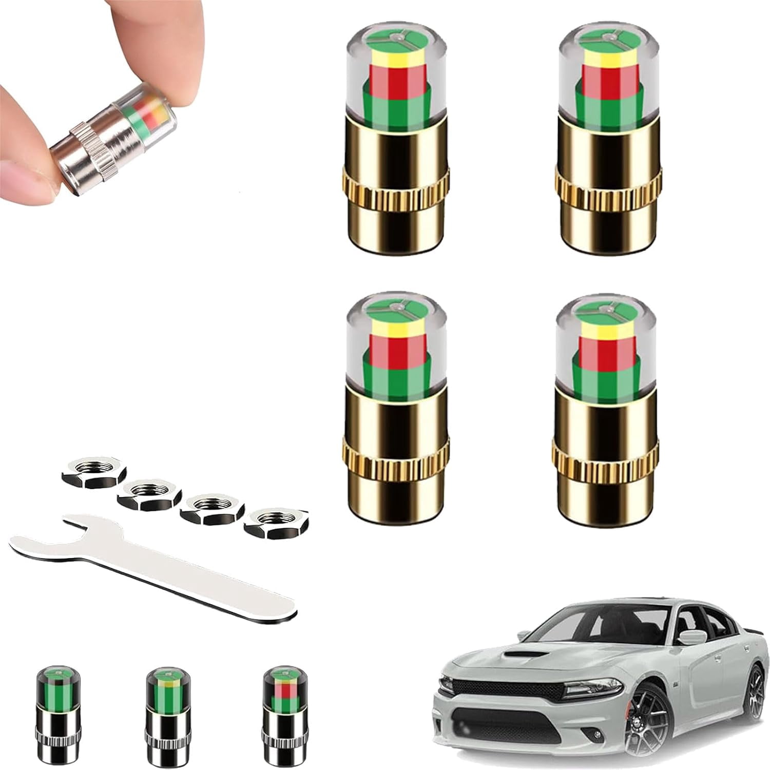 Easy to Install ，Car Tire Pressure Monitor Valve Stem Caps, 2.4Bar Tire ...