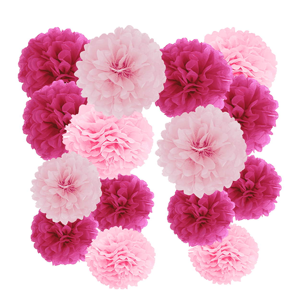 Easy Joy 15pcs Hot Pink Party Decoration Hanging Paper Flowers Pom Poms ...