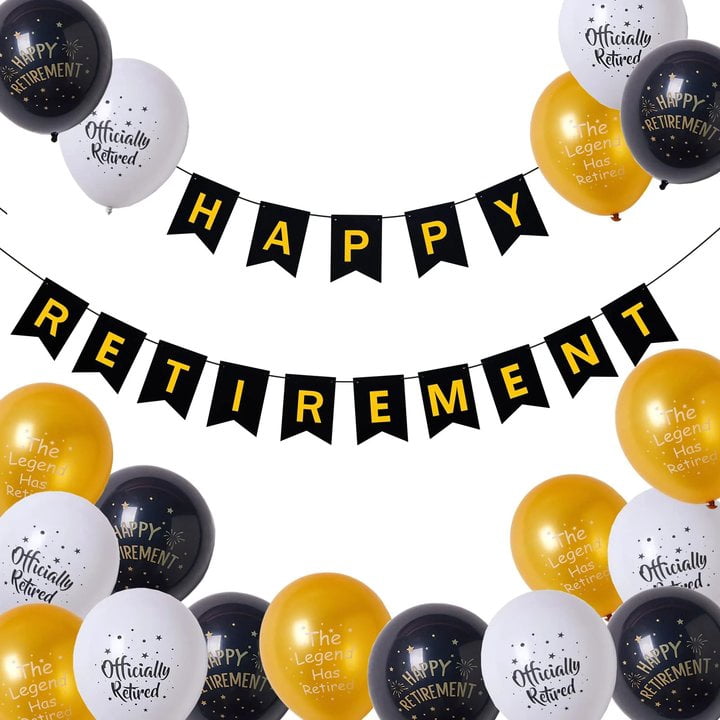 Easy Joy 19pcs Happy Retirement Party Decoration Black and Gold ...