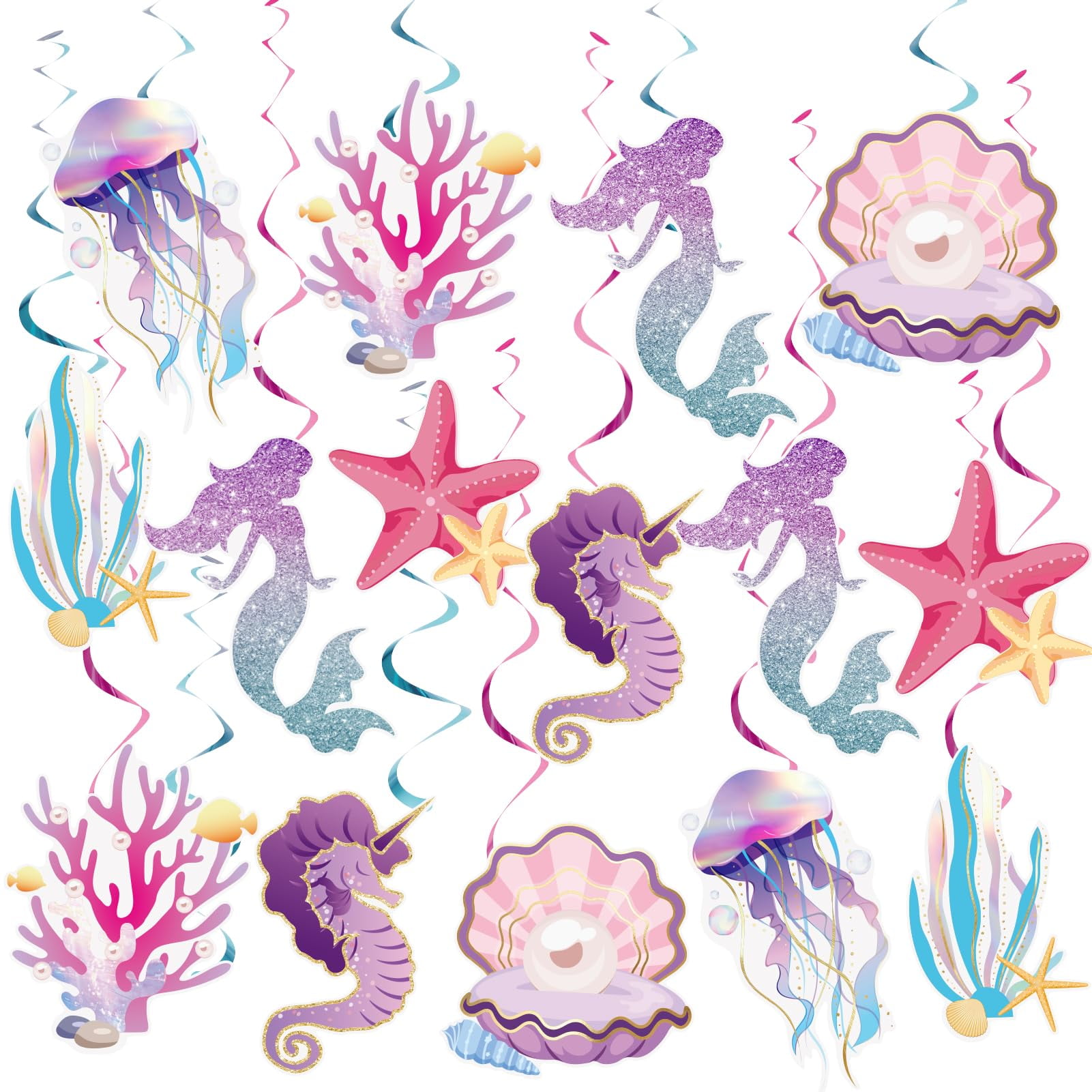 Easy Joy 30 PCS Mermaid Hanging Swirl Mermaid Birthday Party ...