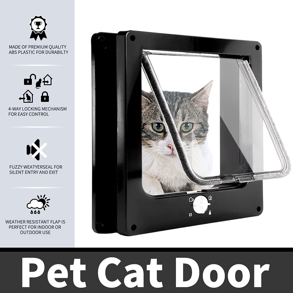 Easy Joy 4-Way Locking Cat Flap Doors Medium Black Magnetic Pet Door ...